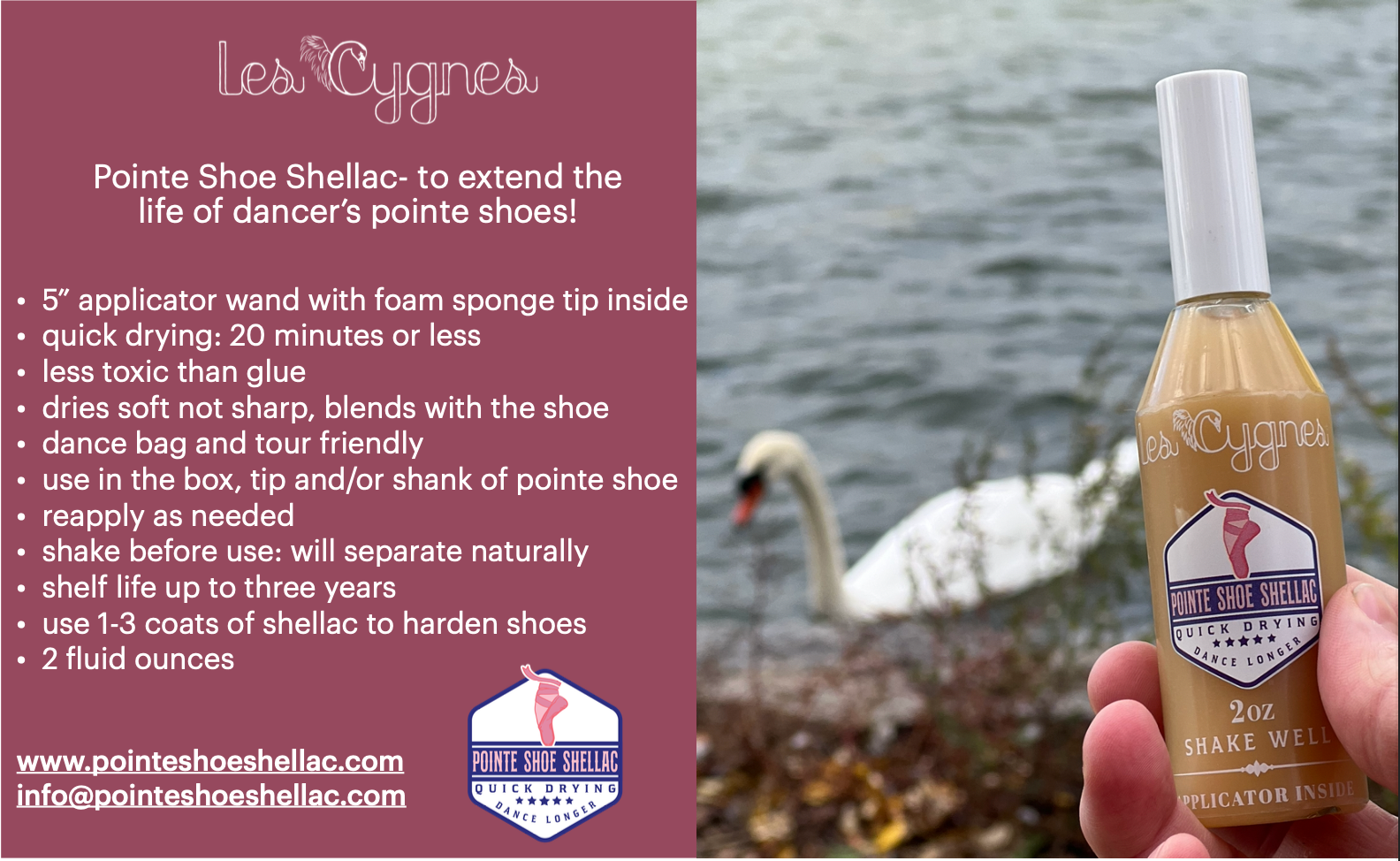 Les Cygnes Pointe Shoe Shellac 2oz – The Shoe Room